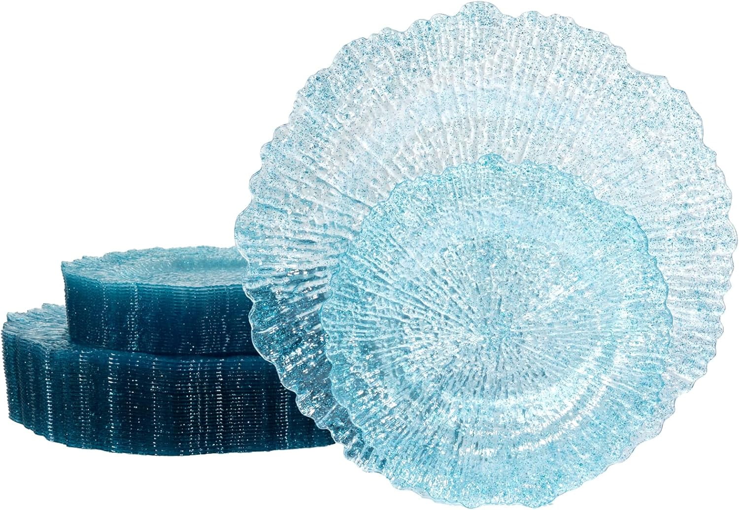 60PCS Blue Glitter Plastic Plates - Heavy Duty Disposable & Reusable ...