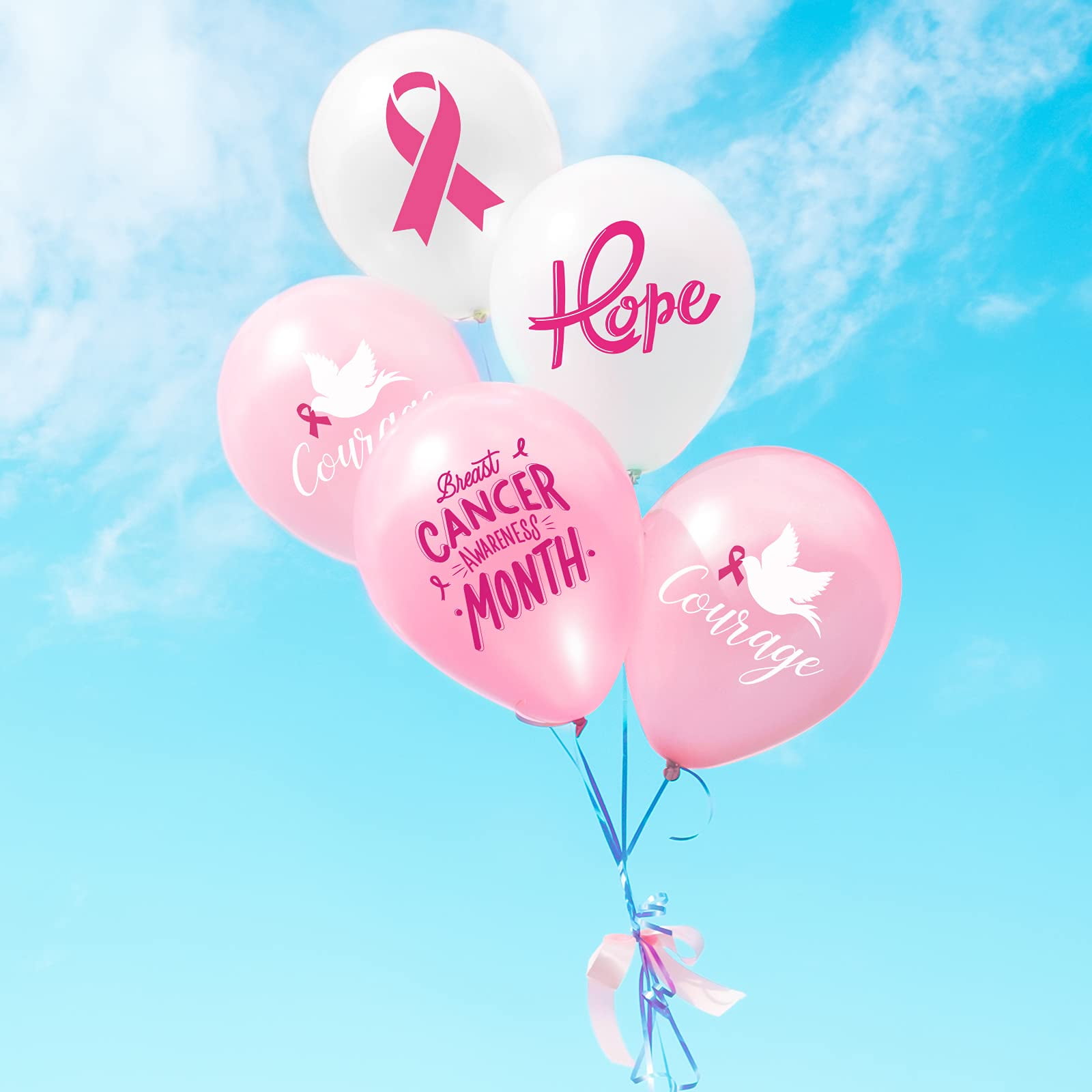 60PCS Breast Cancer Awareness Balloons - Pink Ribbon Hope Month Party ...