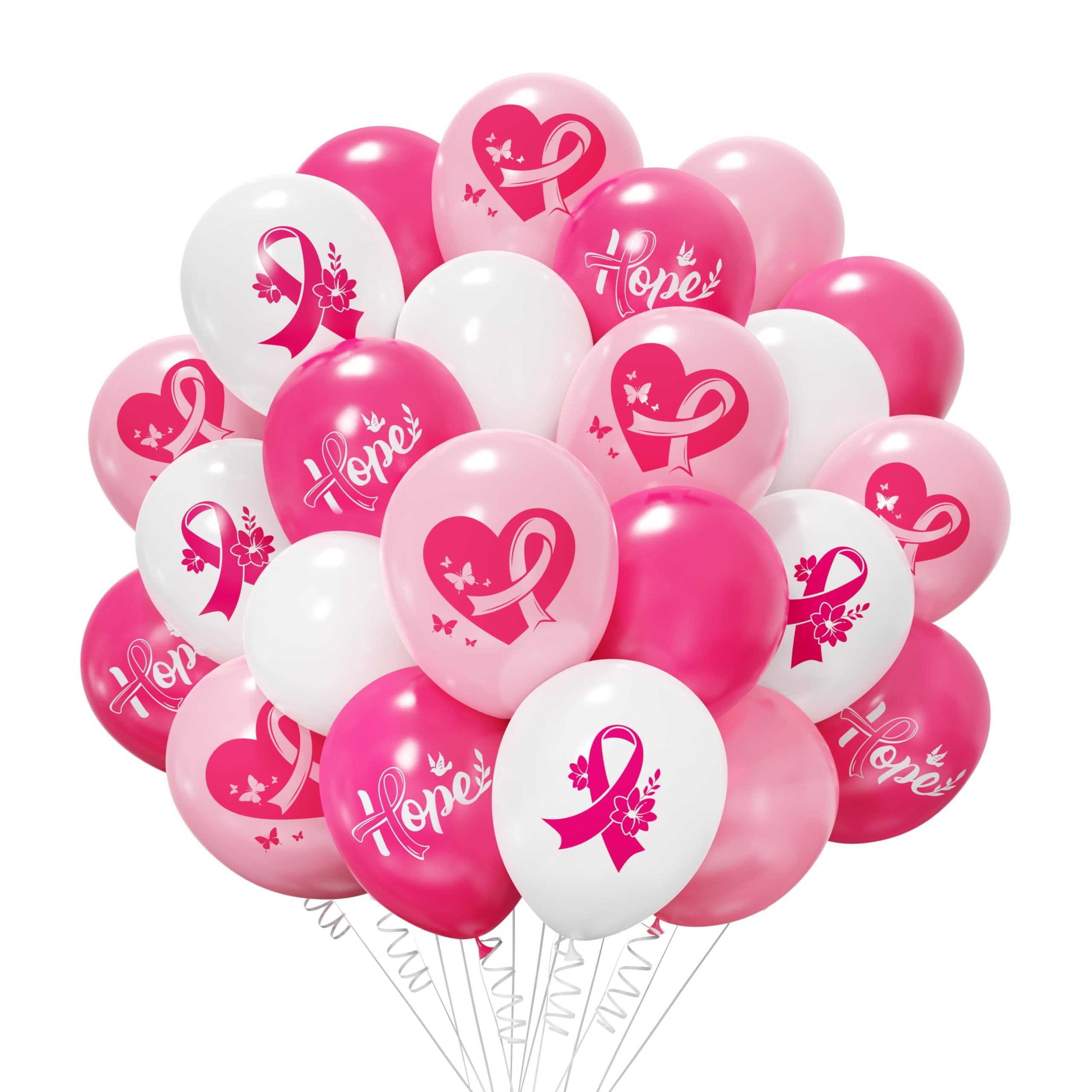 60PCS Breast Cancer CORNET Awareness Balloons, 12 Inch Pink Ribbon ...