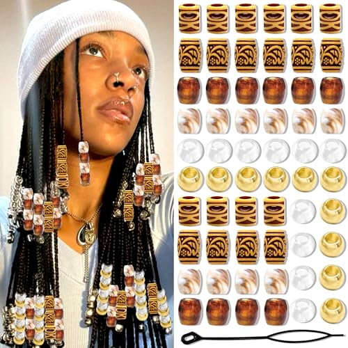 60PCS Brown Hair Beads Gradient Loc Tube Bead Multiple Styles Vintage ...
