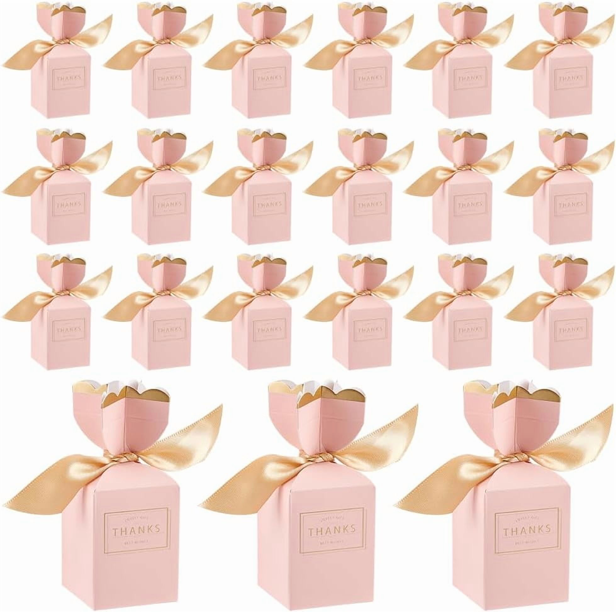 60PCS Candy Gift Wrap Box Pink Candy Box DIY with Ribbon Wedding ...