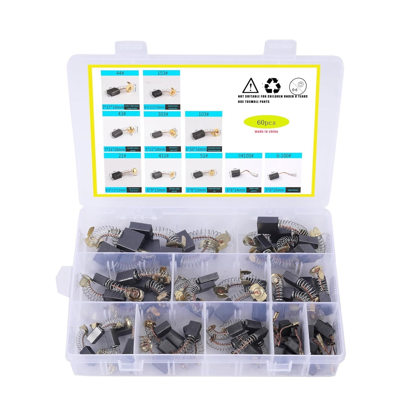 60PCS Carbon Motor Brushes Set with 10 Size Strong Copper Wear ...