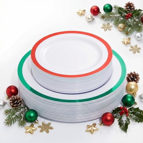 60PCS Christmas Plastic Plates, Red and Green Plastic Plates ...