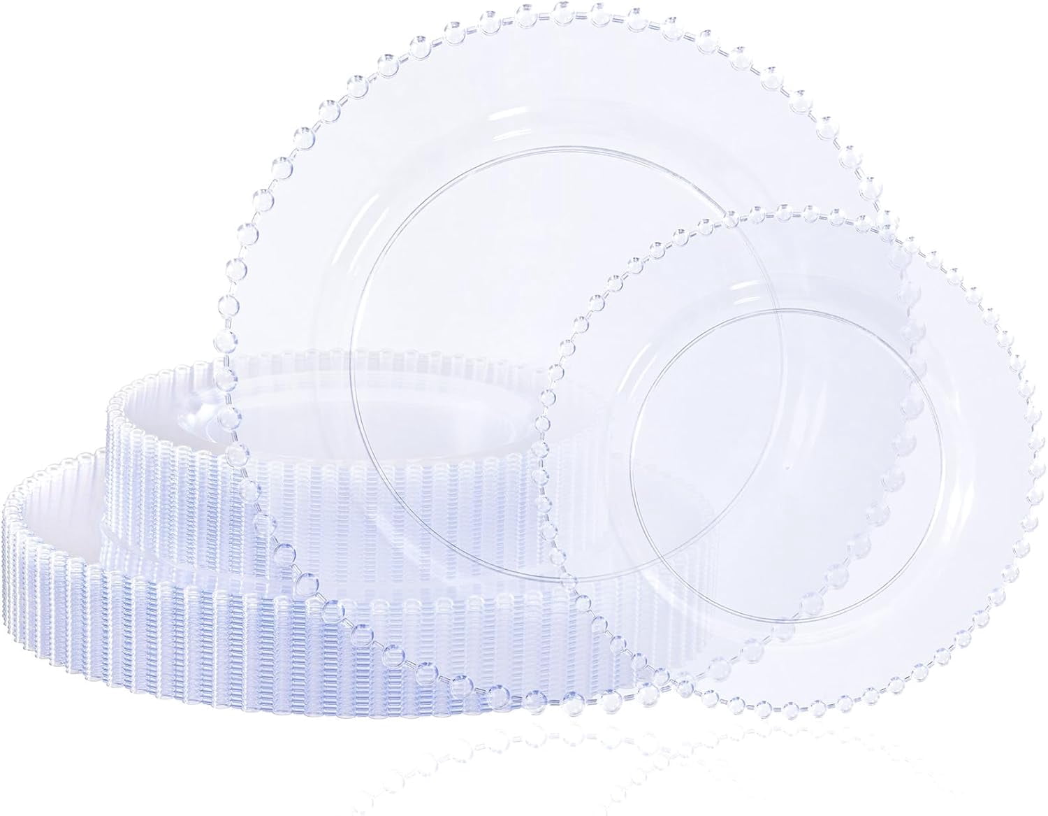 60PCS Clear Plastic Plates - Fancy Beaded Plates Disposable Heavy Dty ...
