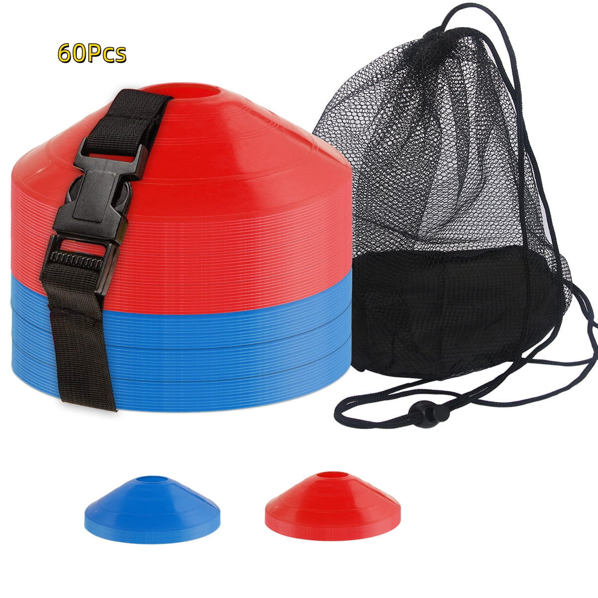 60PCS Disc Cones Soccer Training with Strap Carry Bag for Challenge Football Basketball Skating ...