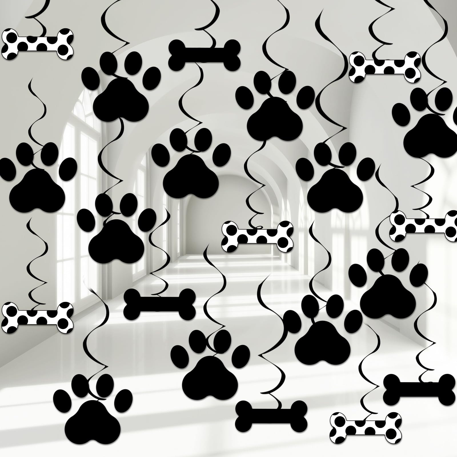 60PCS Dog Themed DHF10 Hanging Swirl Puppy Birthday Decorations Dog Paw ...
