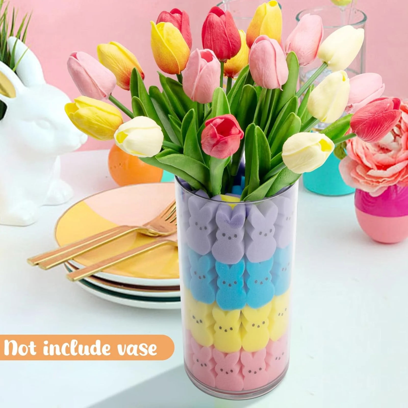 60PCS Easter Decorations - Easter Peeps Bunnies Vase Filler Set, Spring Decor Home Decoration ...