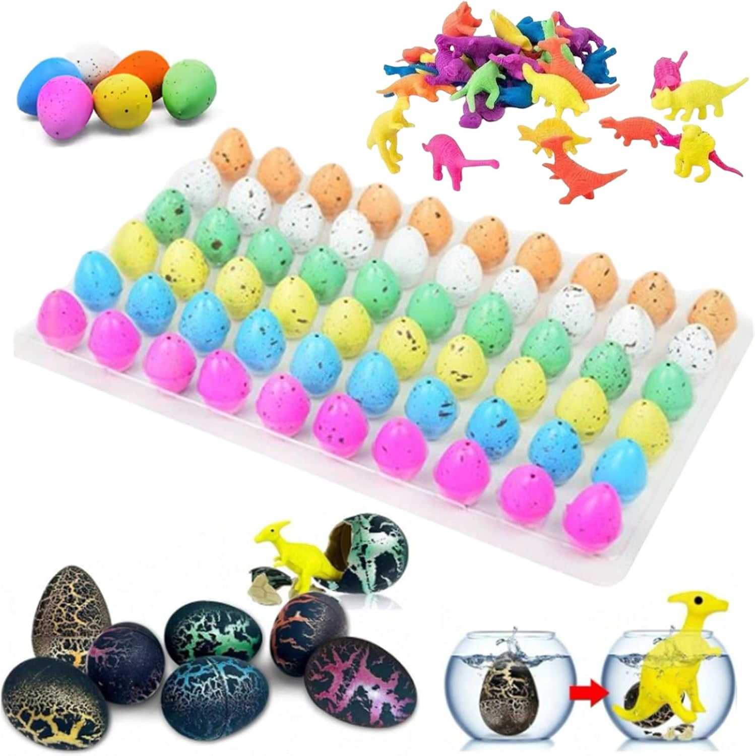 60PCS Easter Magic Hatching Growing Dinosaur Eggs, Dinosaur Eggs That Hatch in Water, Dinosaur ...