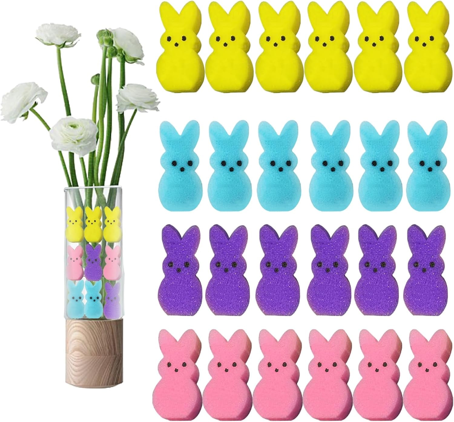 60PCS Easter Peep Sponges， Easter Sponge Bunnies Vase Filler, 4 Colors ...