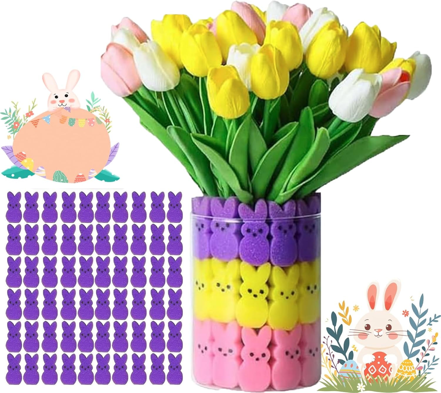 60PCS Easter Peep Sponges, Easter Sponge Bunnies Vase Filler, 4 Colors ...