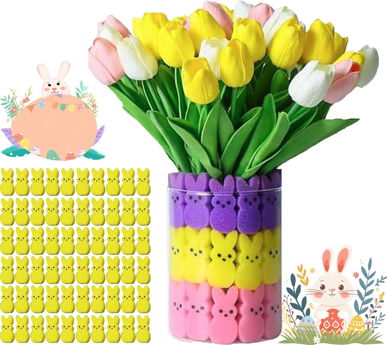 60PCS Easter Peep Sponges, Easter Sponge Bunnies Vase Filler, 4 Colors ...