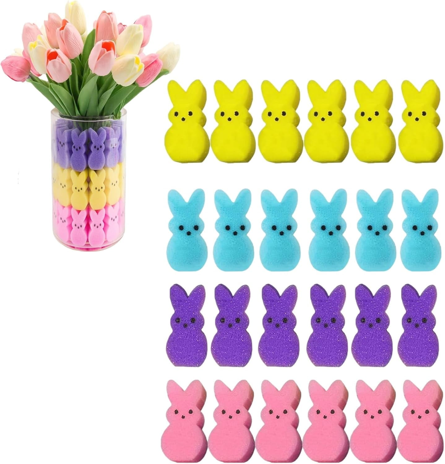 60PCS Easter Sponge Bunnies Vase Filler, 4 Colors Easter Decoration ...