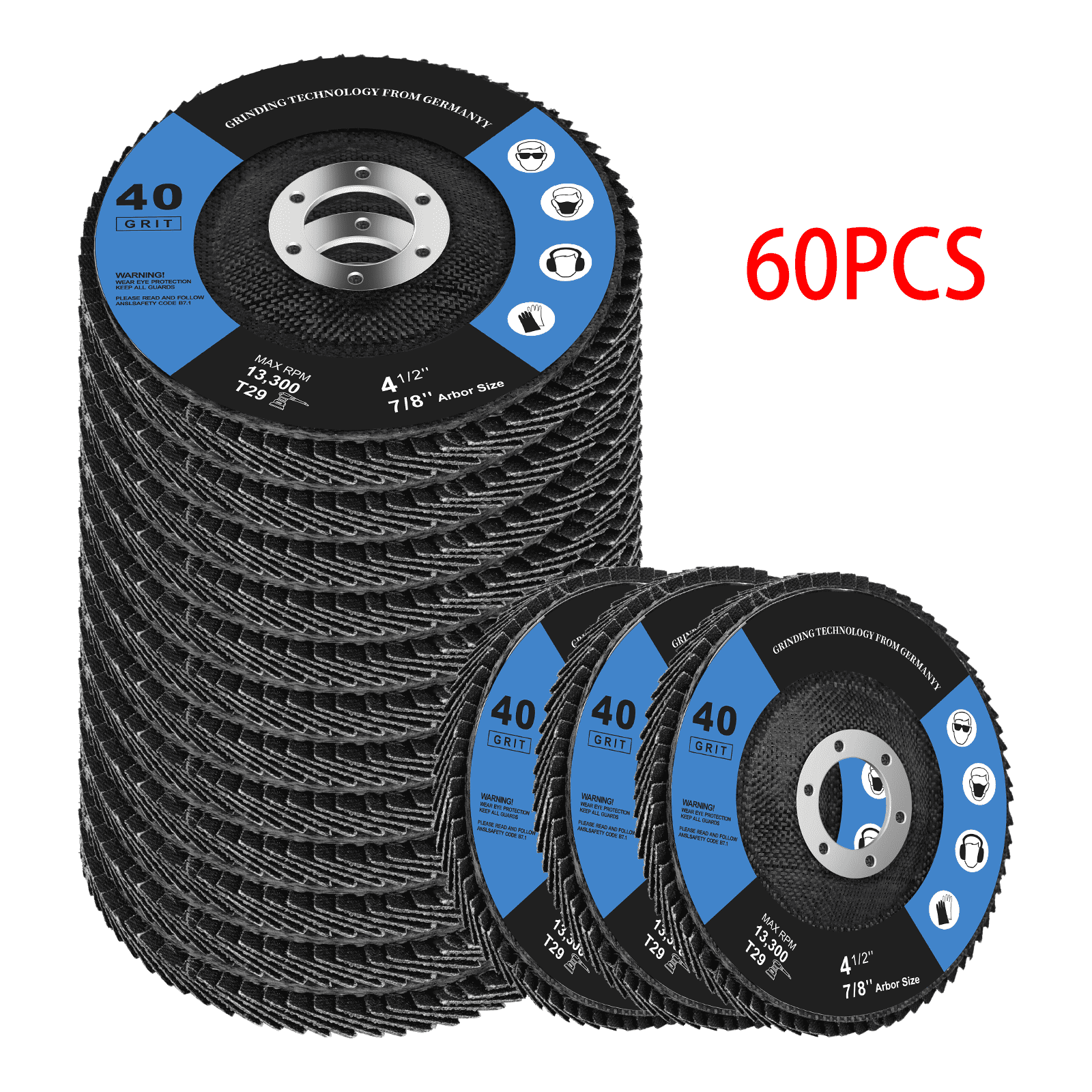 60PCS Flap Discs 40 Grit, 4 1/2 for Angle Grinder, T29 Sanding Disc, 4. ...