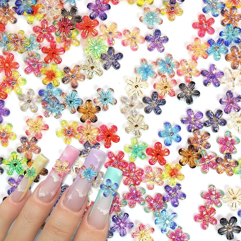 60PCS Flower Nail Art Charms 3D Hawaii Flowers Nail Rhinestones ...