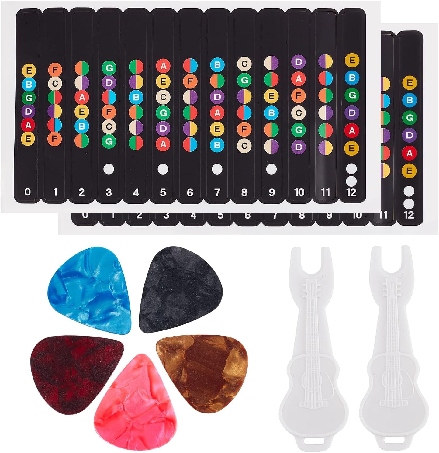 60PCS Guitar Picks Guitar Pick Sampler Color Coded Note Decals ...