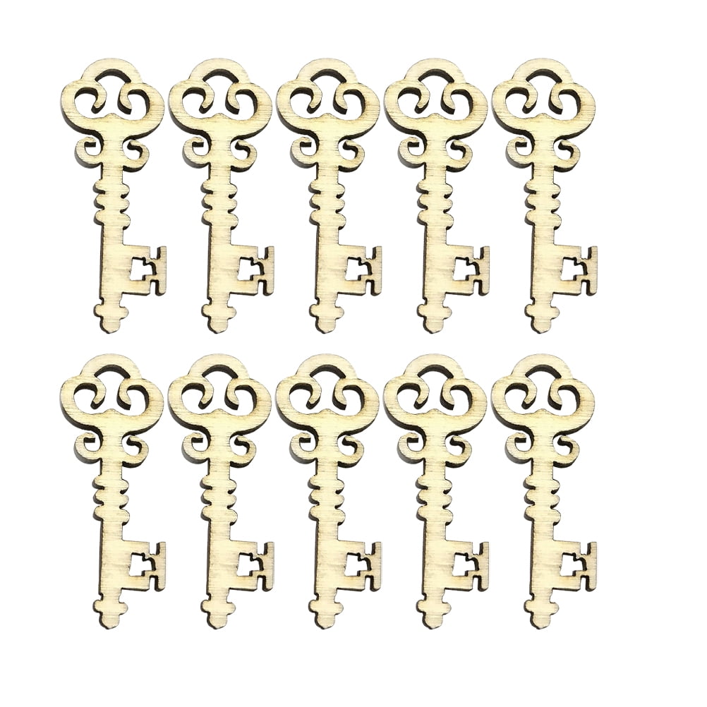 60PCS Handmade Wooden Keys Natural Wood Scrapbooking Art Craft ...