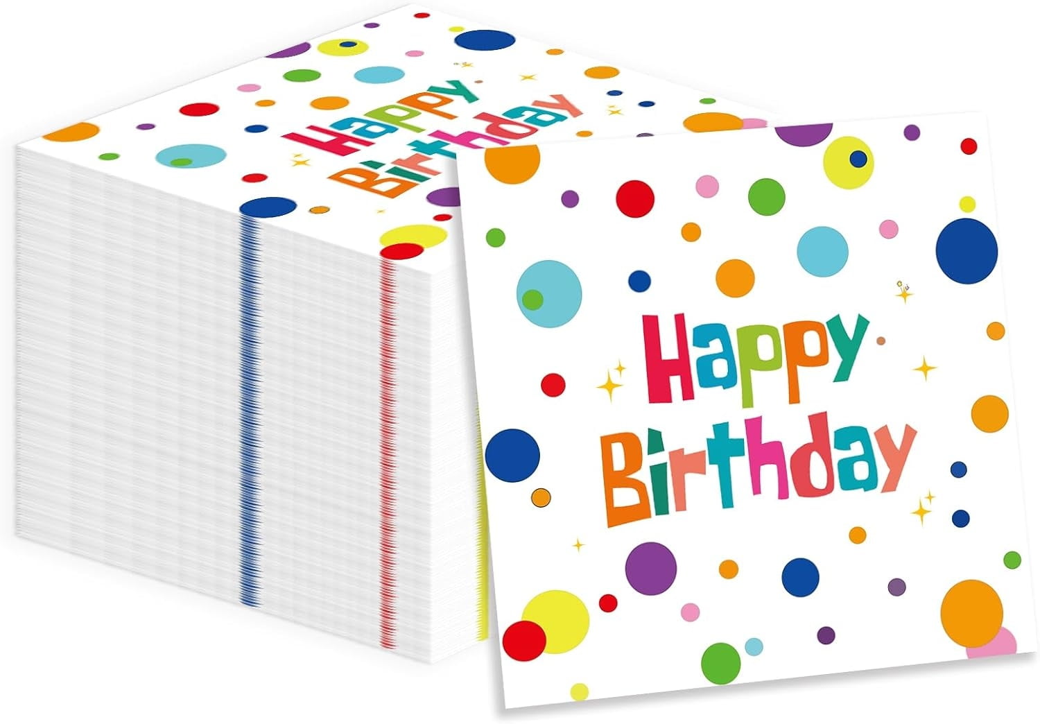 60PCS Happy Birthday Paper Napkins, Colourful Dots Luncheon Napkins ...