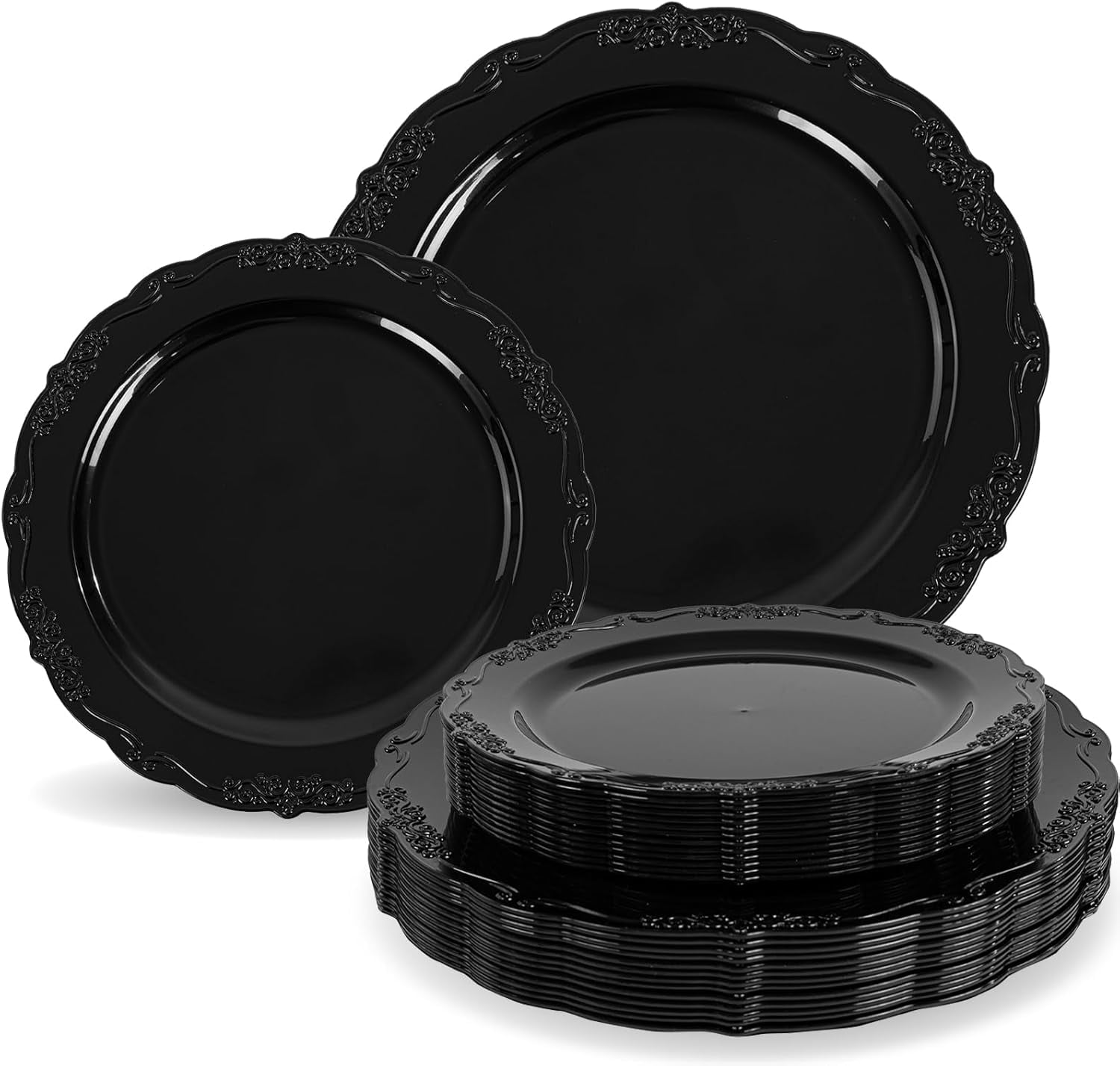 60PCS Heavy Duty Black Disposable Plastic Plates Set - 30 Dinner Plates ...