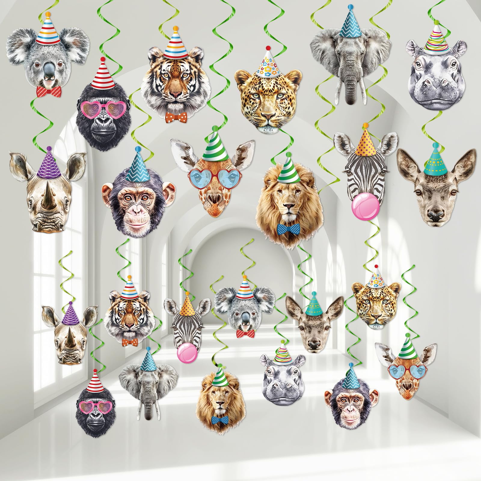60PCS Jungle Animals Birthday Decorations Wild One KMC2Hanging Ceiling ...