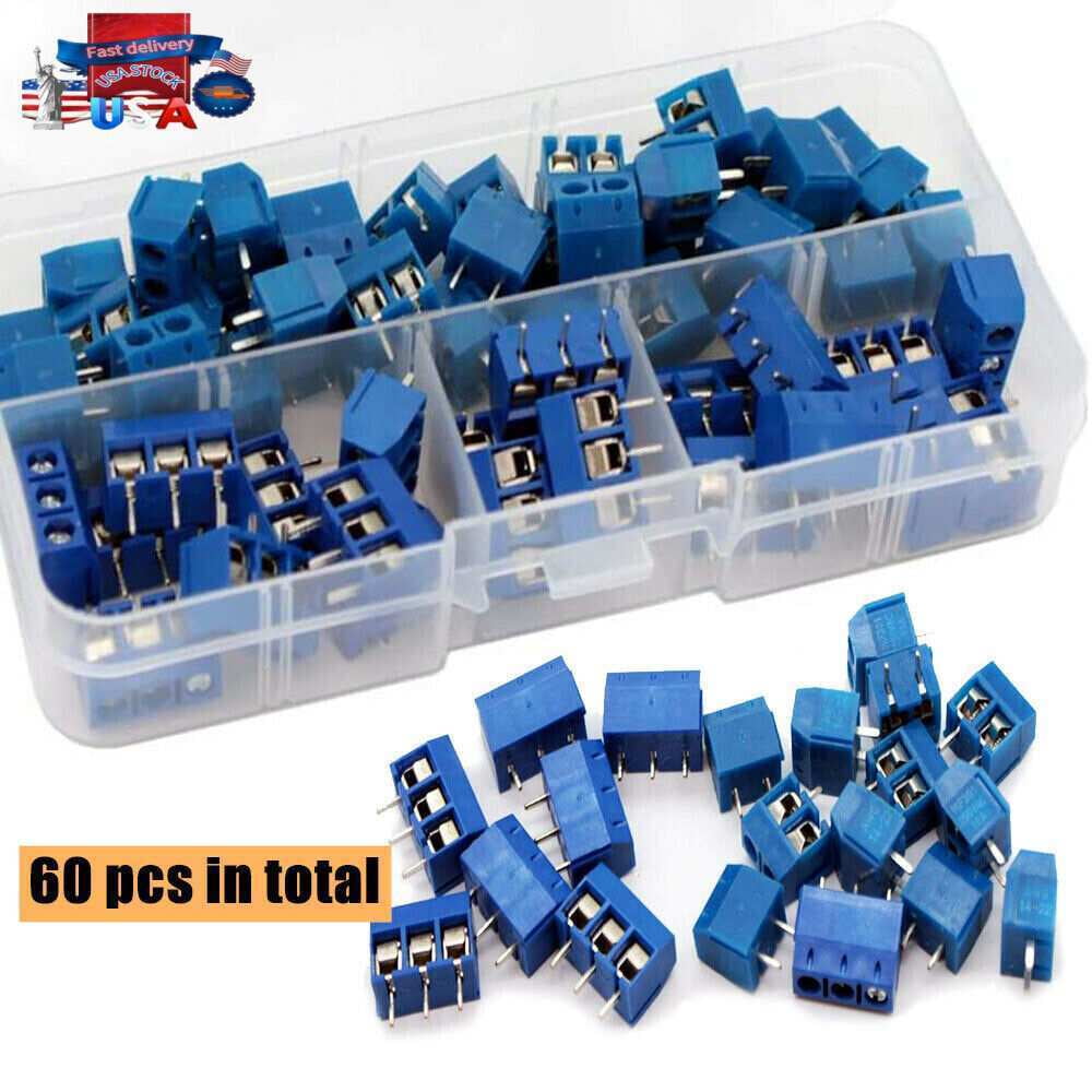 60PCS KF301-2P 3P 2/3 Pin Plug-in Screw Terminal Block Connector 5.08mm ...