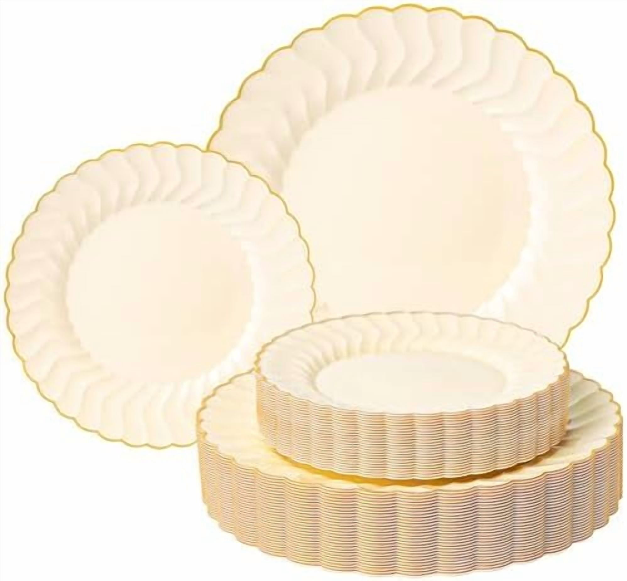 60PCS Light Yellow Plastic Plates, Disposable Elegant Plates Include ...