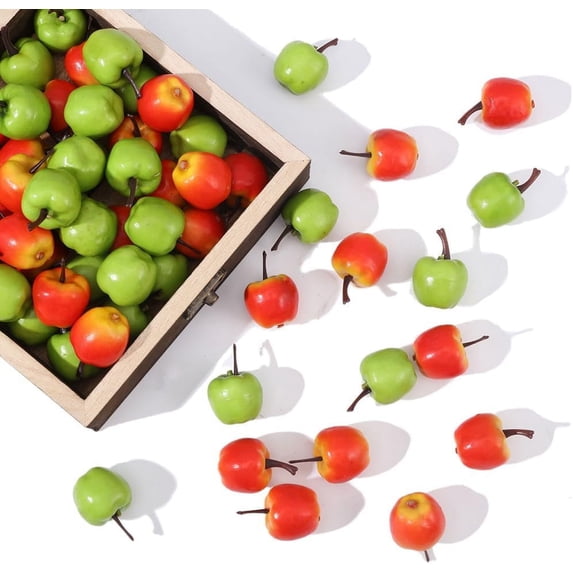 60PCS Mini Artificial Fake Fruit Simulation Green and Red Apples Fake ...