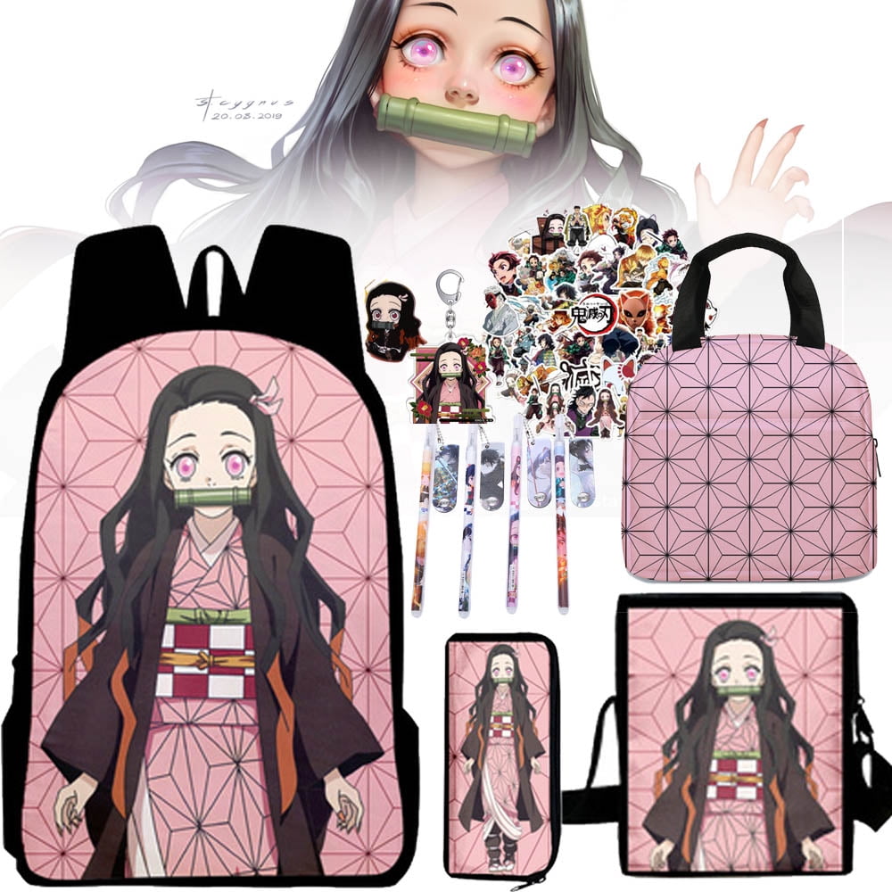 60PCS Nezuko Kamado Demon Slayer for Teens Student School Bookbag ...