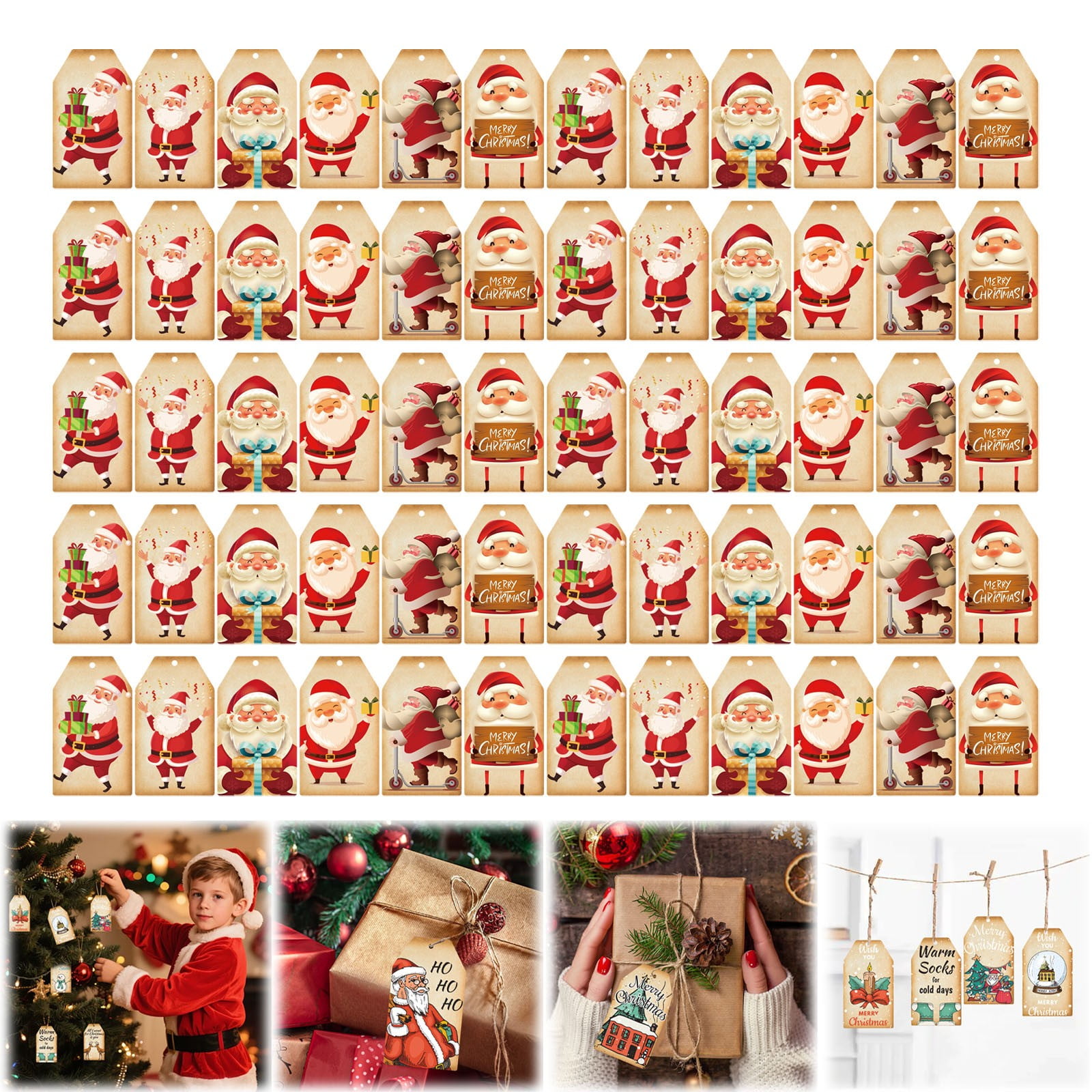60PCS Paper Christmas Tags, Xmas Brown Tags with Jute for DIY Holiday ...