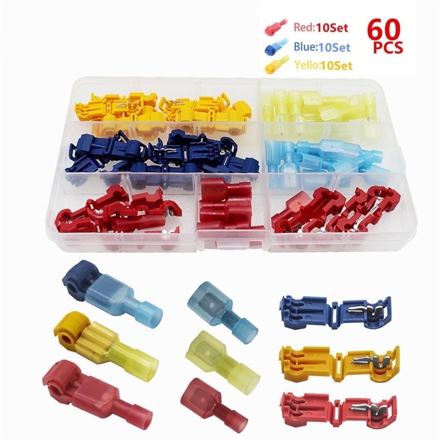 60PCS,Tee Wire Connector Kit,Quick Coupler Self Stripping Wire Tee Wire ...