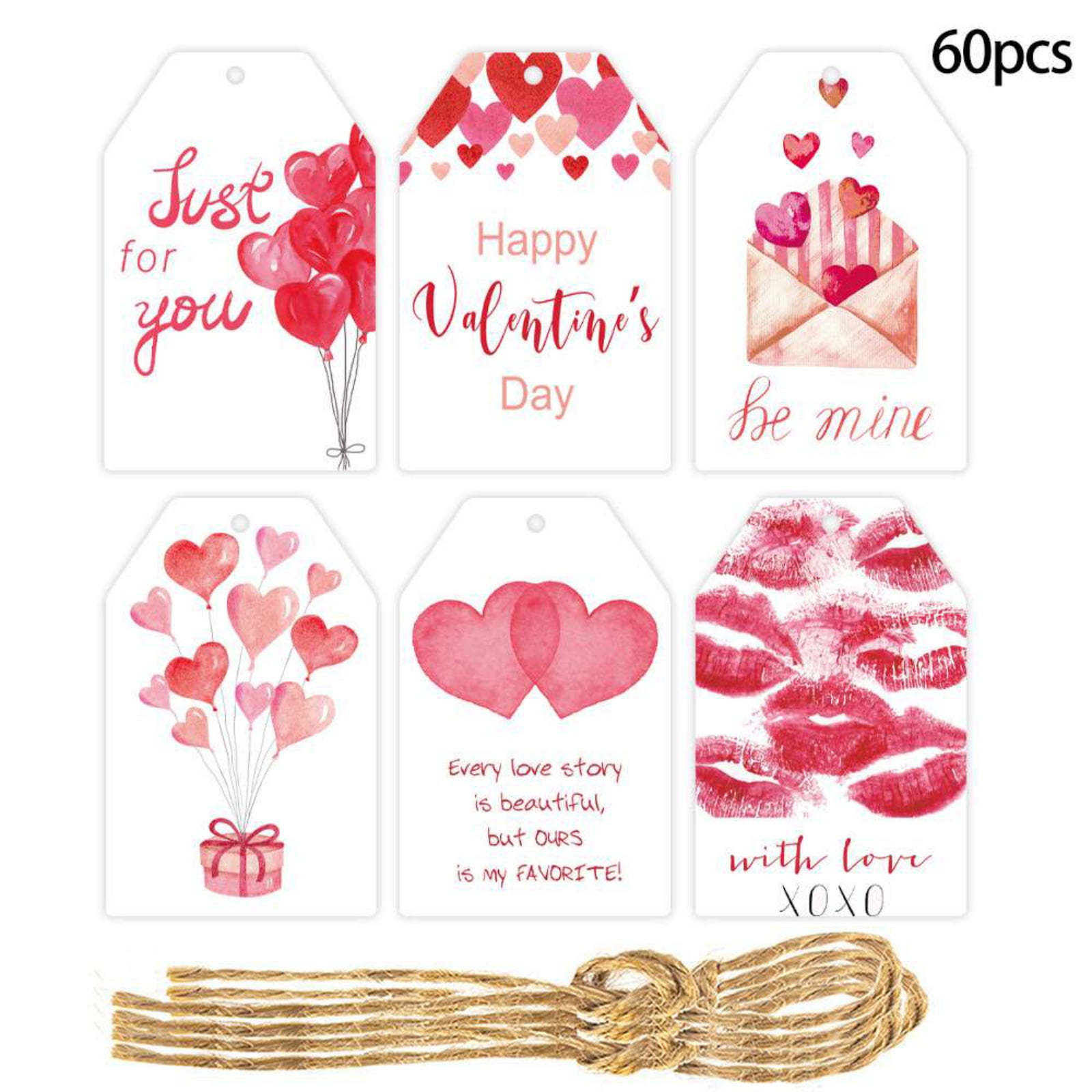 60PCS Valentines Day Gift Tags,Happy Valentine's Day Tags with String ...