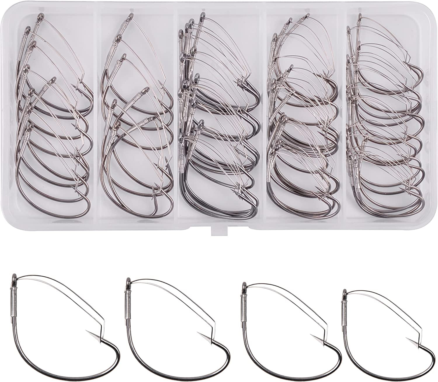 60PCS Weedless Hooks Wacky Worm Fishing Hooks Wide Gap Offset Hooks for ...