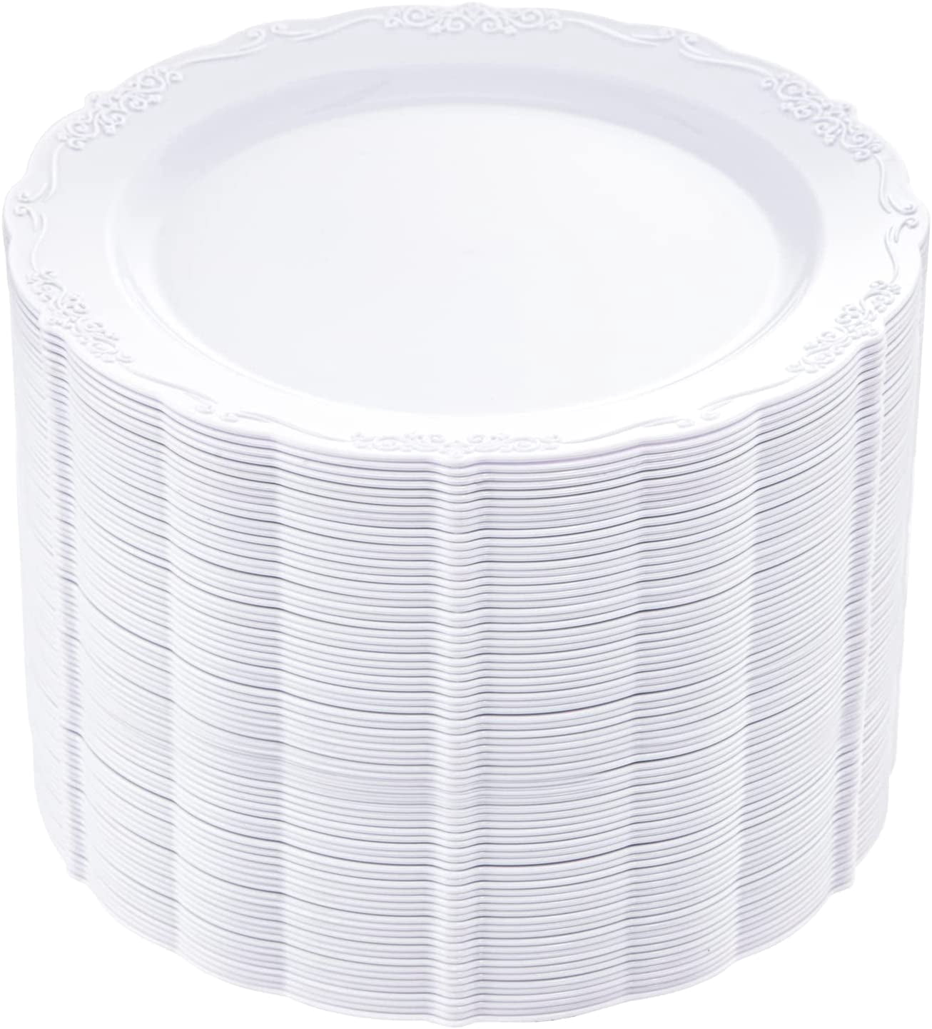 PHYSUN-60PCS White Plastic Plates, Heavy Duty White Disposable Premium ...
