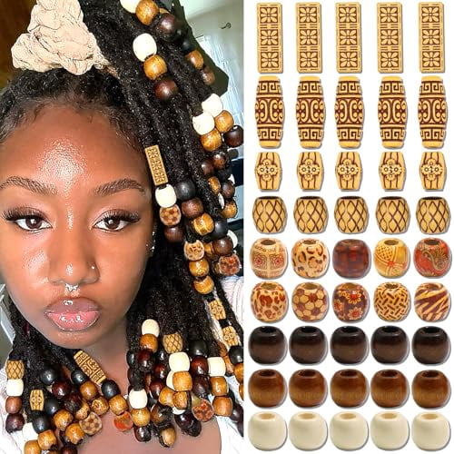 60PCS Wood Hair Beads Large Hole Tube Beads Loc Dreadlock Jewelry ...