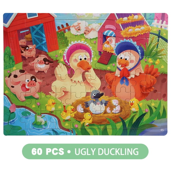 60PCS Wooden Jigsaw Color 3D Puzzle Cartoon Characters Animal Early ...
