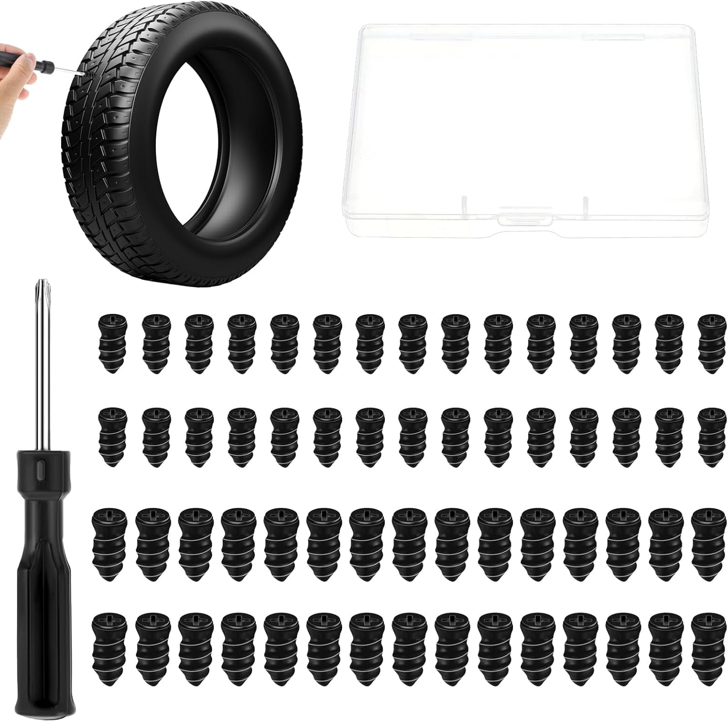 60PCs Tire Repair Rubber Nail with Screwdriver, Tire Plug Repair Kit ...