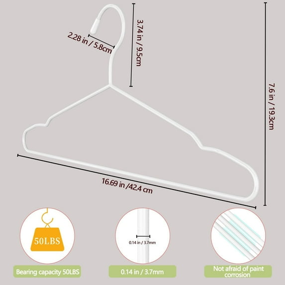 60Pack+10 Clips Luxurious Hanger Set ,16." Heavy Duty Matte White Metal ...