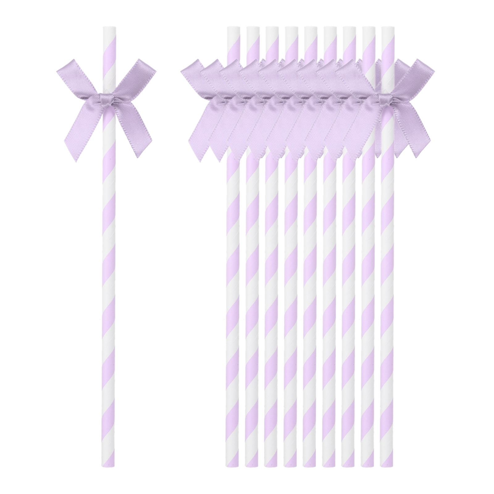 60Pack Ribbon Bow Stripe Paper Straws, Disposable Drinking Straws ...