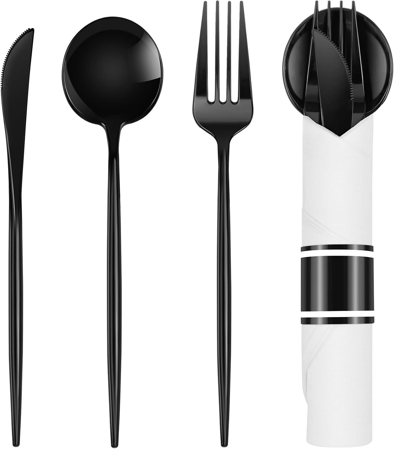 60Pack Silver Pre Rolled Plastic Silverware - Wrapped Silver Plastic ...