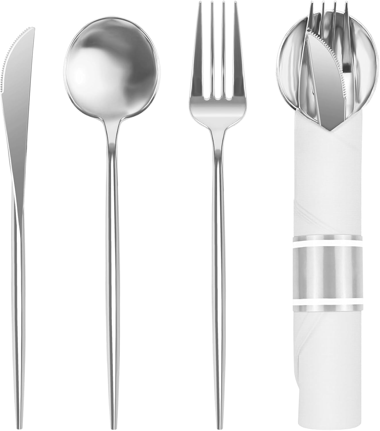 60Pack Silver Pre Rolled Plastic Silverware - Wrapped Silver Plastic ...