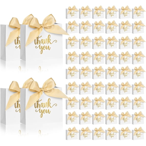 60Pack Small Thank You Gift Bags, 4.5x1.8x3.9 Inches White Mini Gift ...