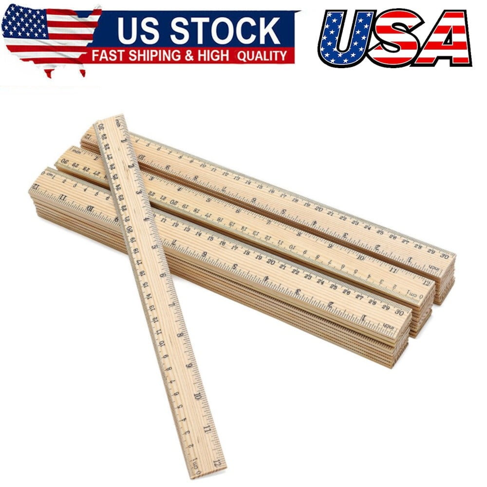 60Pack Wooden Ruler 12Inch Rulers Bulk Wood Measuring Ruler Office ...
