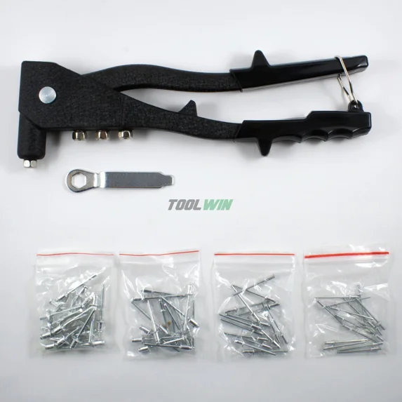 60Pc Pop Riveter Gun Set Blind Rivet Hand Tool Kit Gutter Repair Heavy ...