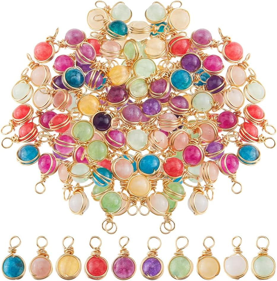 60Pcs 10 Colors Quartz(Dyed Heated) Copper Wire Wrapped Round Charms ...