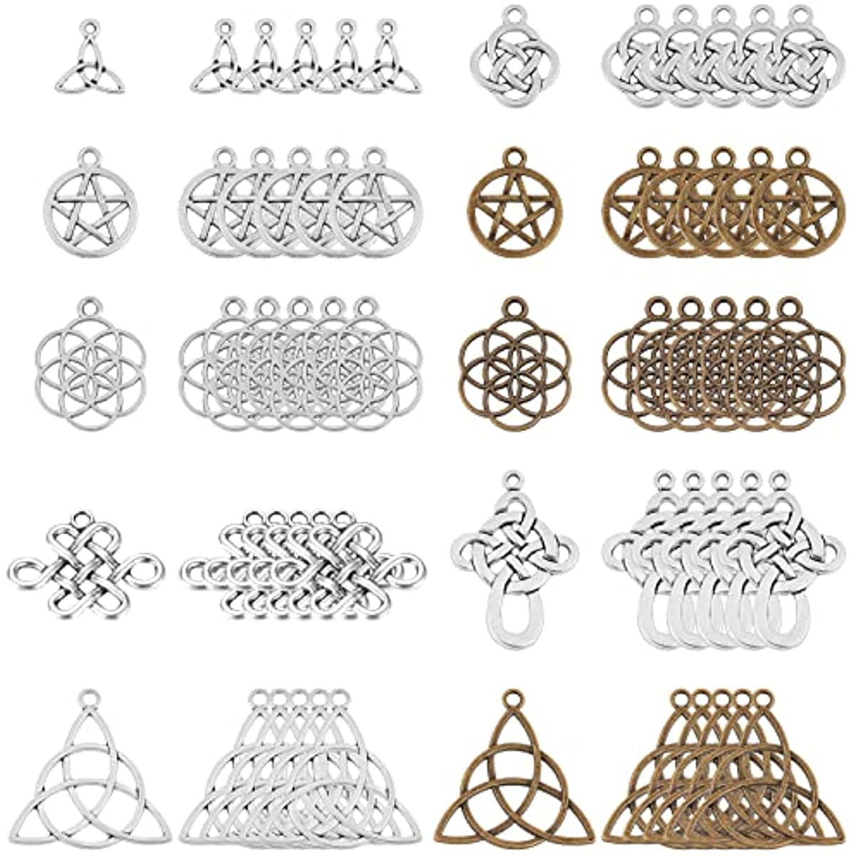 60Pcs 10 Styles Celtic Knot Charms Pendants Pagan Chinese Trinity Knot ...