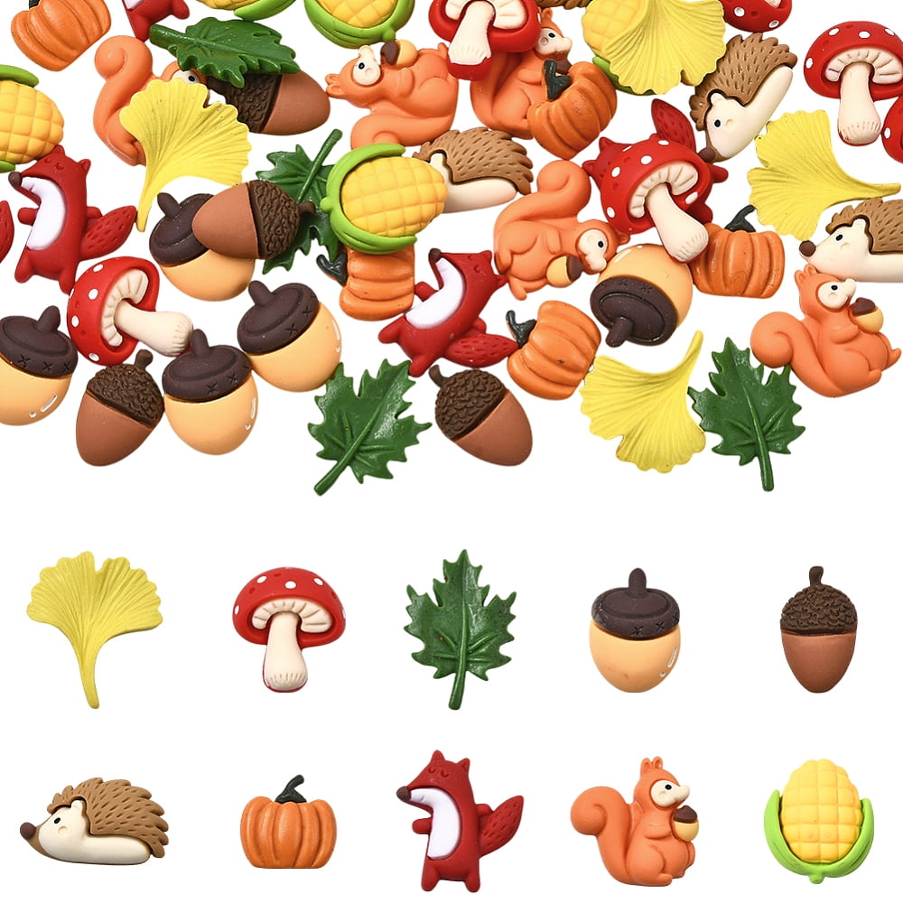 60Pcs 10 Styles Thanksgiving Resin Charms Autumn Charm Embellishments ...