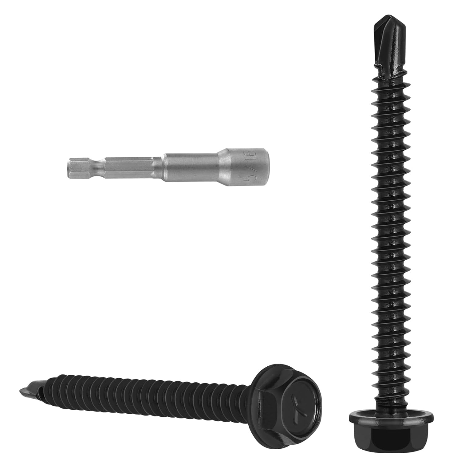 60Pcs #10 x 2 Self Drilling Screws for Metal,410 Stainless Steel Black ...