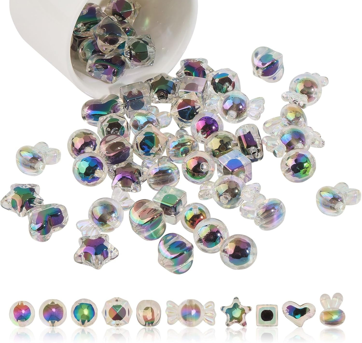 60Pcs 10Styles Transparent Acrylic Candy Bead Heart Bead in Bead ...
