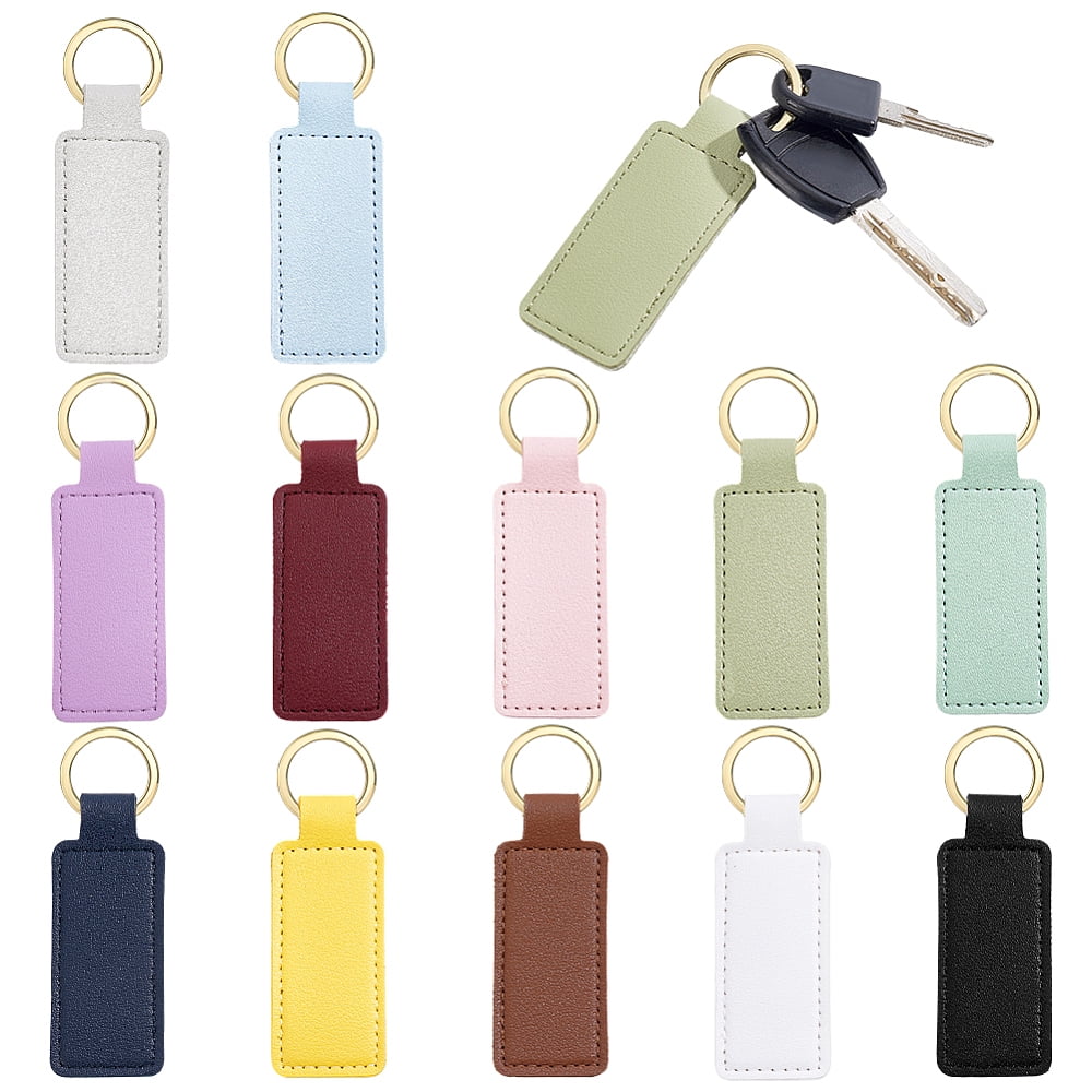 60Pcs 12 Colors PU Leather Keychains with Iron Split Key Rings ...