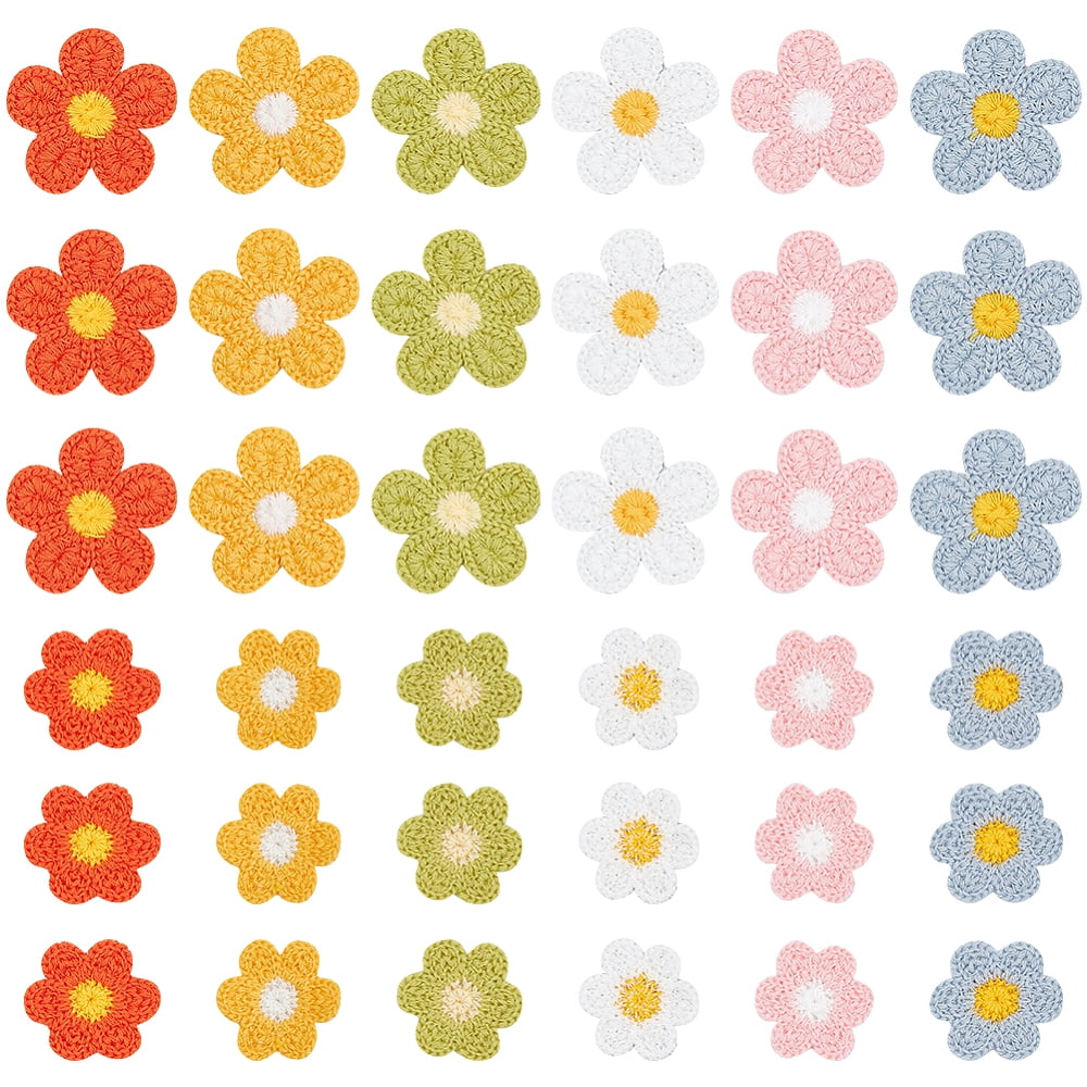 60Pcs 12 Style Flower Shape Two Tone Crochet Appliques Ployester Yarn ...