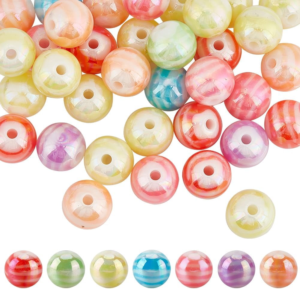 60Pcs 14mm Striped Beads Acrylic Pattern Bead Bulk AB Candy Color ...